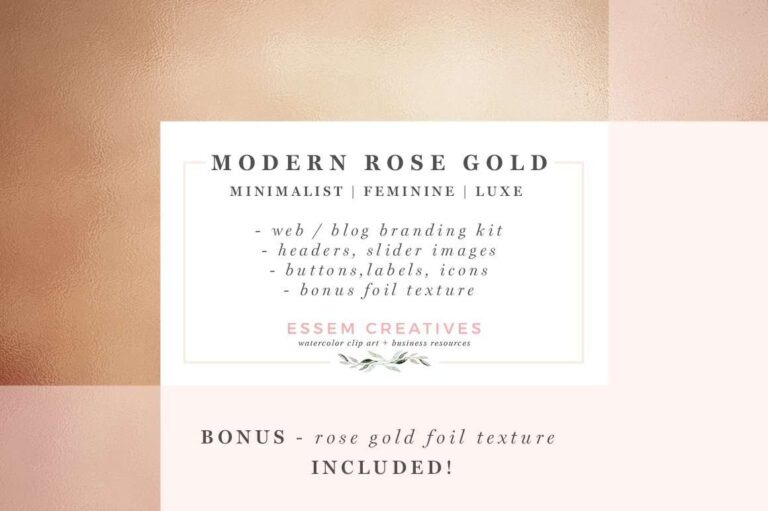 Website Branding Kit, Floral Pink Peach Rose Gold Theme, Blogger Design ...