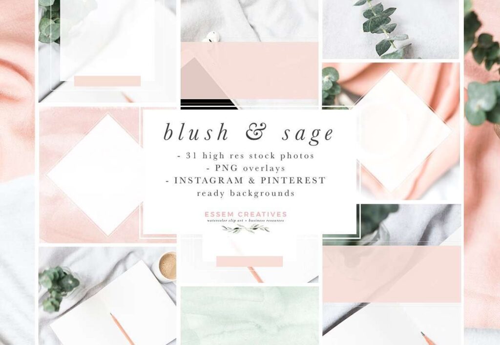 Blush and Sage Feminine Stock Photos and Social Media Branding Bundle