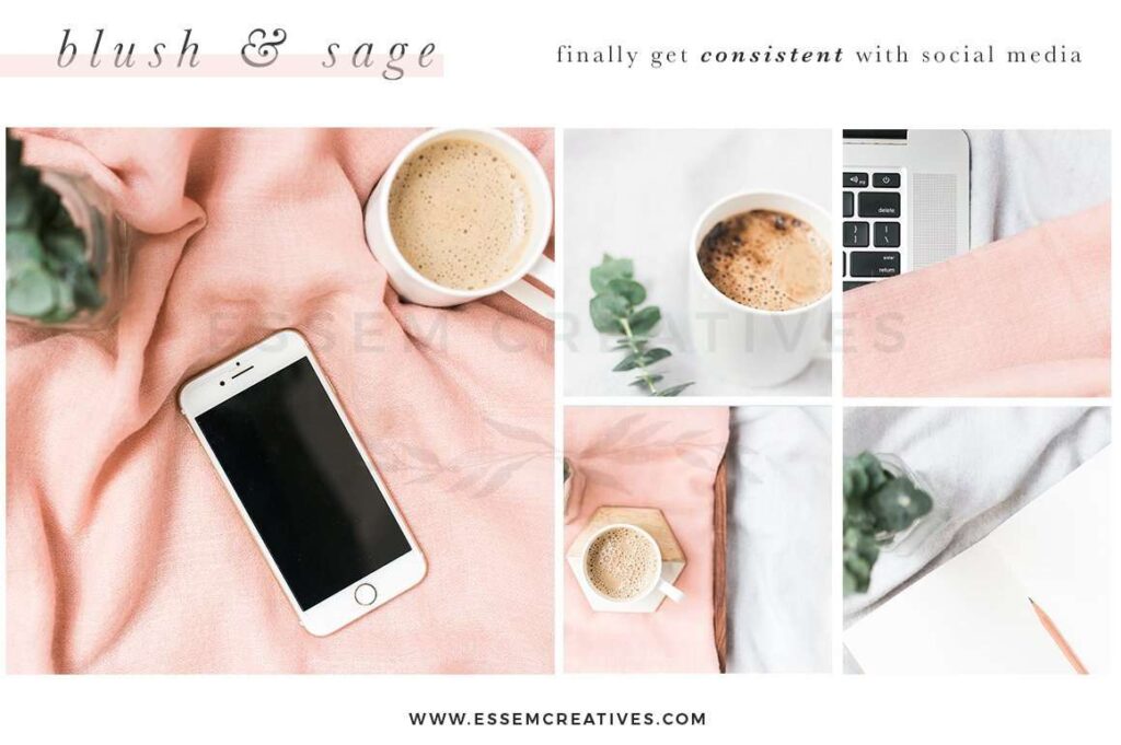 Blush and Sage Feminine Stock Photos and Social Media Branding Bundle