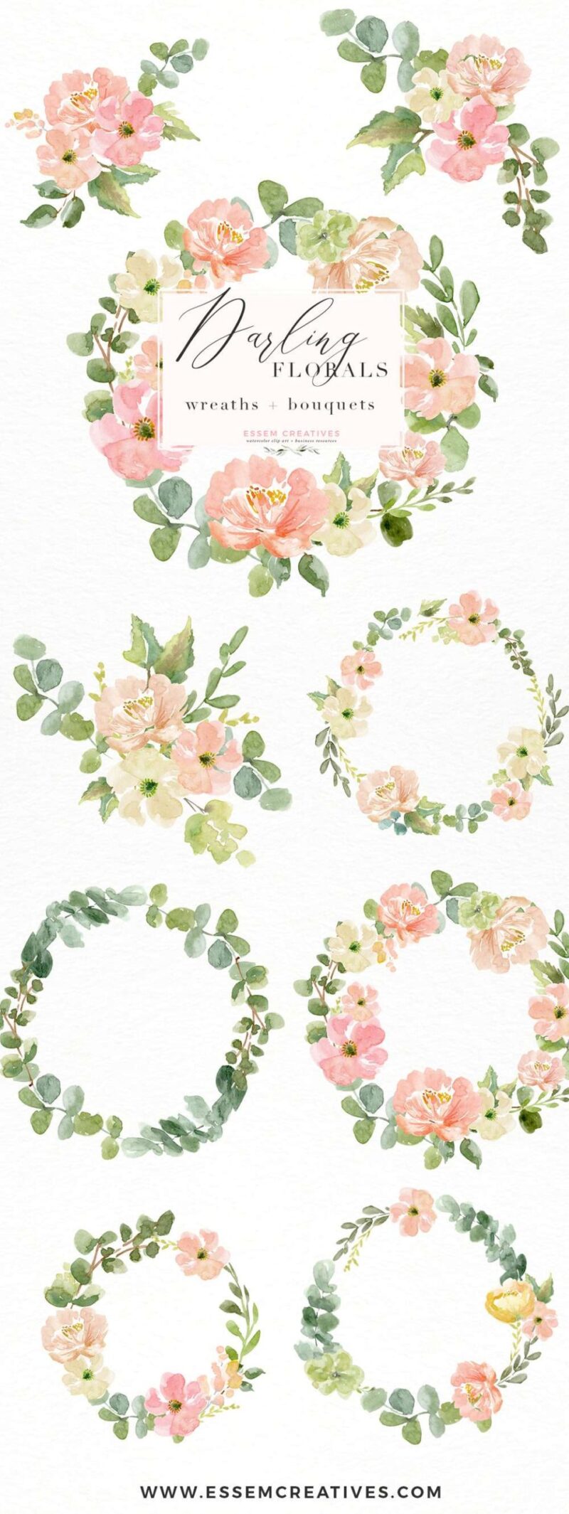 Watercolor Wreath PNG Clipart, Watercolor Flowers Bouquet Background ...