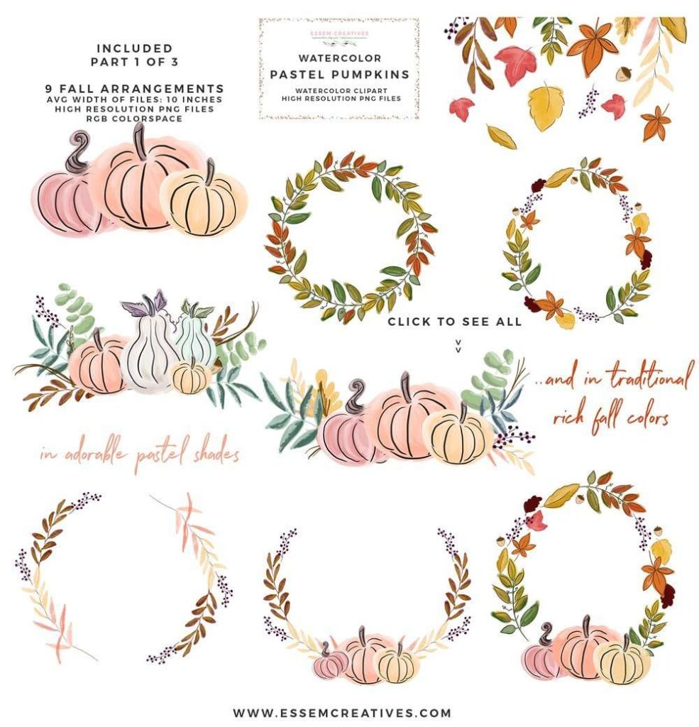 Fall Clipart, Pumpkin Graphics, Thanksgiving & Halloween Clipart