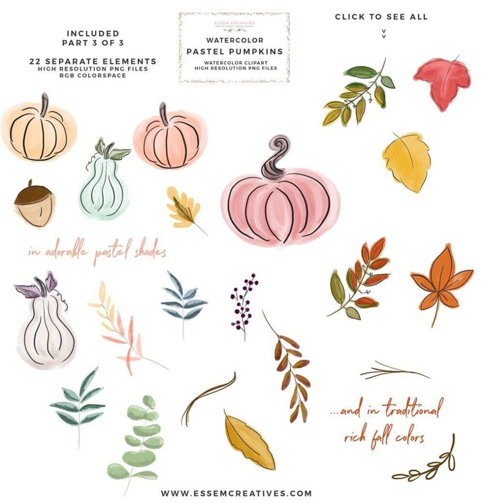 Fall Clipart, Pumpkin Graphics, Thanksgiving & Halloween Clipart
