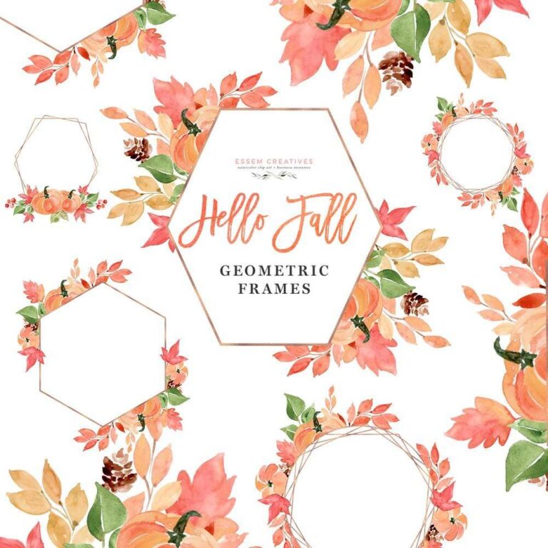 Watercolor Fall Leaves Geometric Frames Clipart Graphics PNG for ...