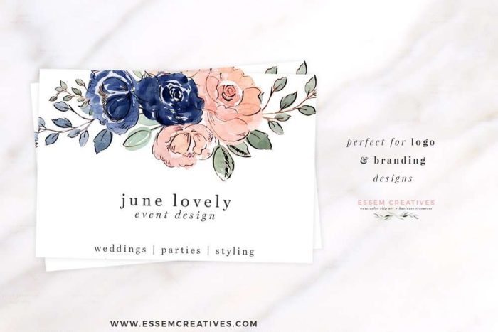 Blush and Navy Blue Watercolor Flowers Clipart, Wedding Invitation ...