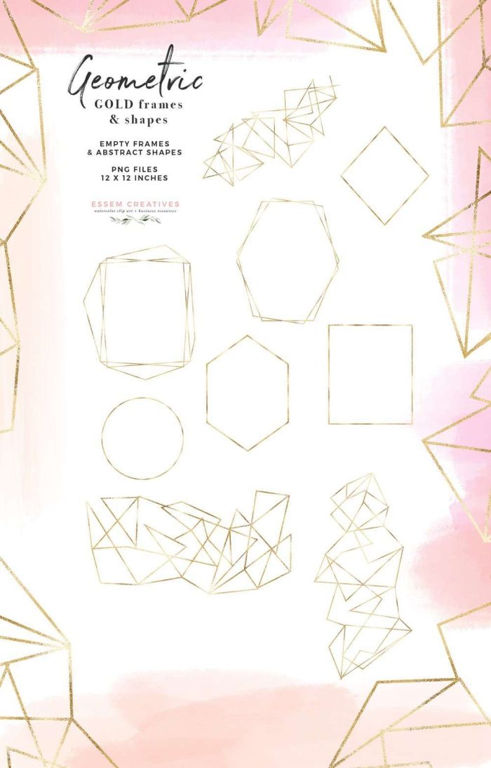 Gold Geometric Frames Abstract Border Shapes Clipart in Gold Foil