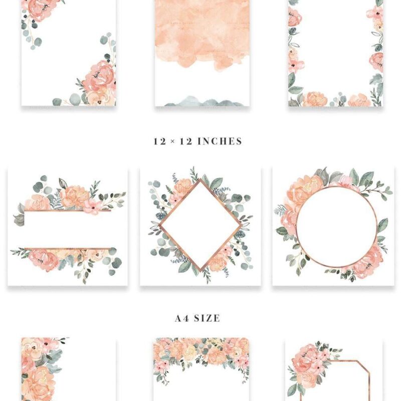 Watercolor Floral Clip Art, Peach Blush Pink Sage Dusty Green Romantic ...