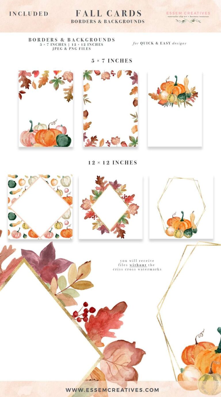 Rustic Fall Watercolor Card Borders with Transparent Backgrounds ...