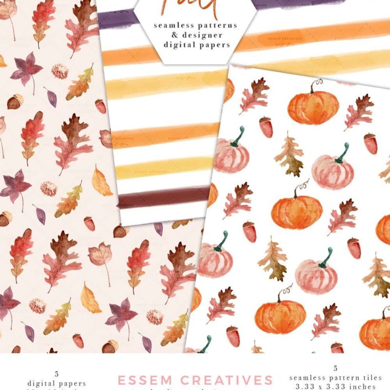 Watercolor Fall Digital Papers & Seamless Repeat Pattern Tiles with ...