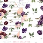 Floral Digital Paper, Burgundy Blush Watercolor Fall Scrapbooking Paper ...