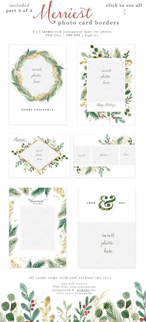 Watercolor Christmas Clipart, Wreath Clip Art, Holiday Photo Card ...