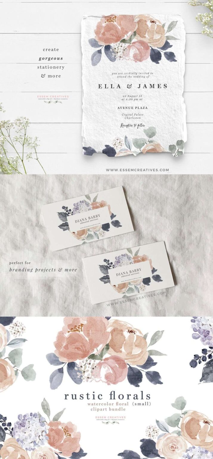 Rustic Watercolor Flowers Clipart, Floral Borders Frames, Dusty Rose ...