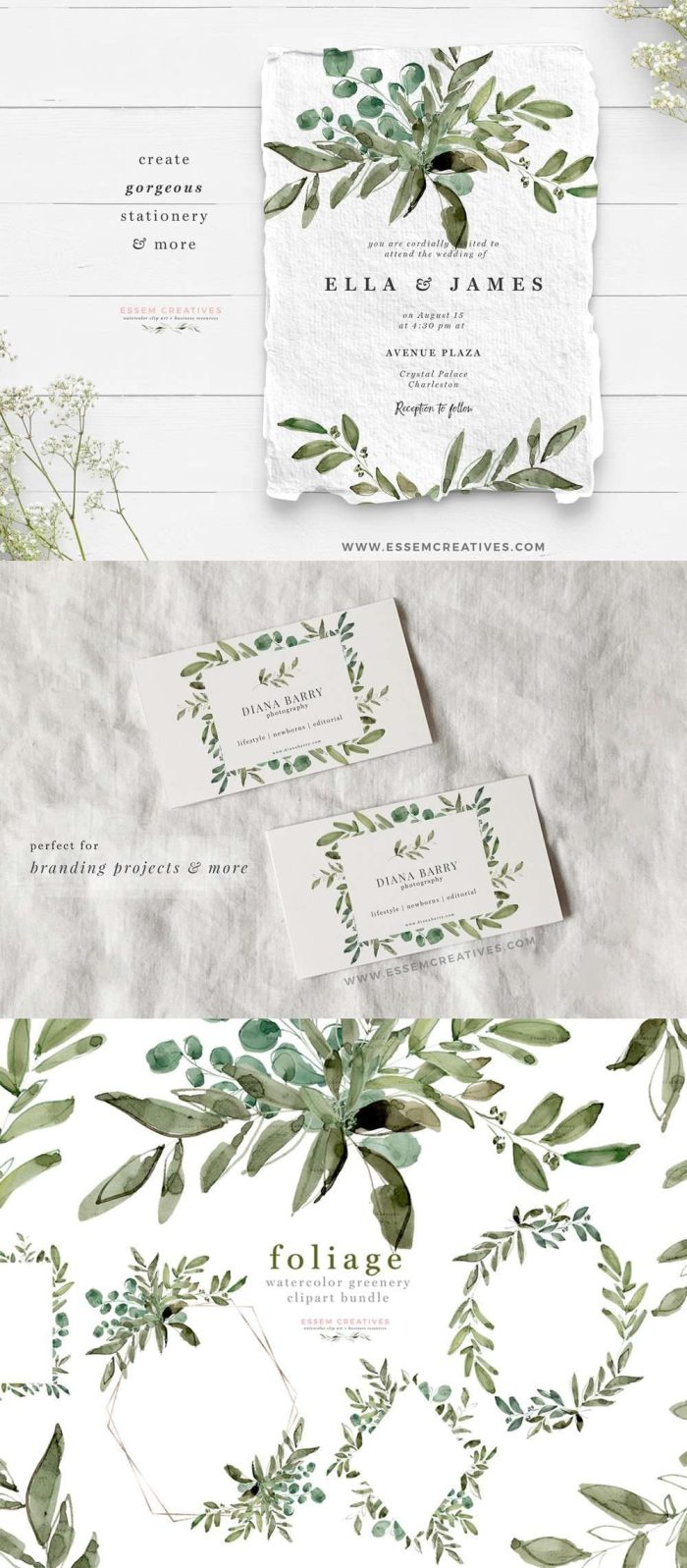 Watercolor Eucalyptus Clipart, Greenery Foliage Green Leaf Leaves ...