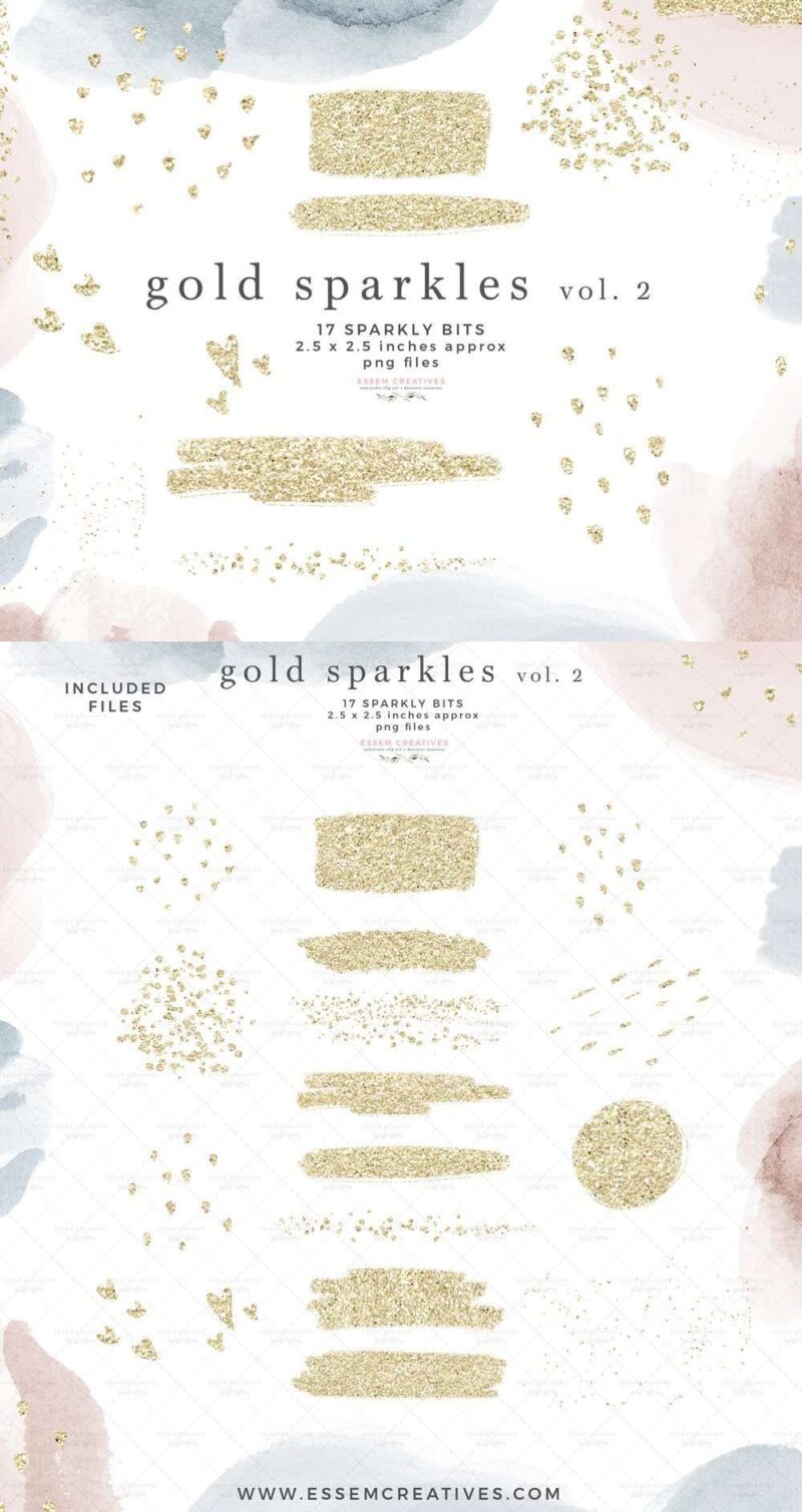 Gold Sparkles Brush Strokes Glitter Confetti Overlay Clipart with ...