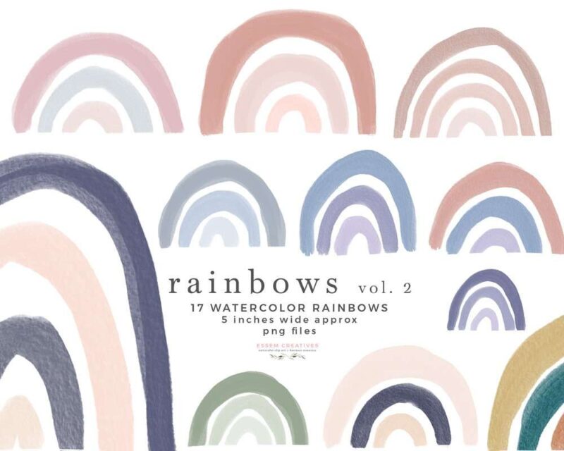Modern Rainbow Clipart Graphics, Cute Pastel Colorful Rainbow ...