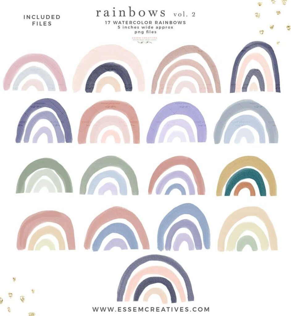 Modern Rainbow Clipart Graphics, Cute Pastel Colorful Rainbow ...