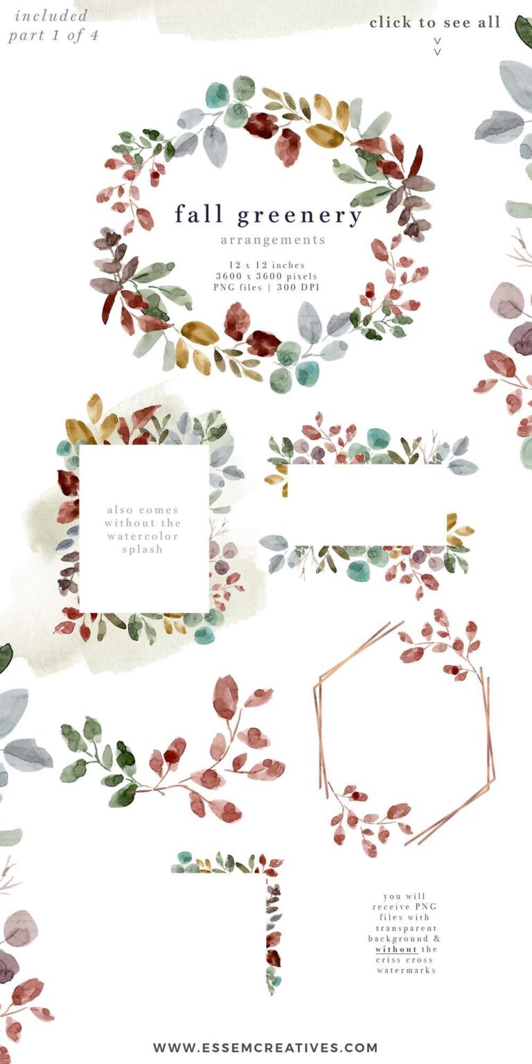 Watercolor Fall Leaves Clipart Background Graphics, Laurel Wreath ...