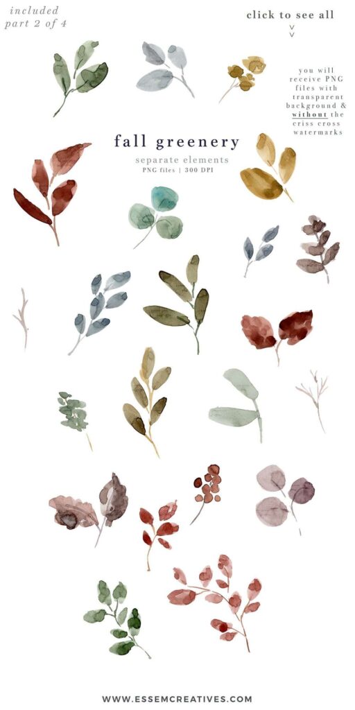Watercolor Fall Leaves Clipart Background Graphics, Laurel Wreath ...