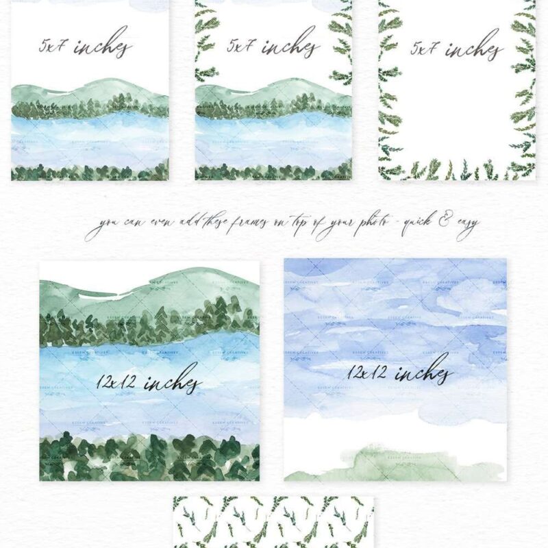 Lakeshore Watercolor Clipart Theme, Lakeside Watercolor Card Background ...