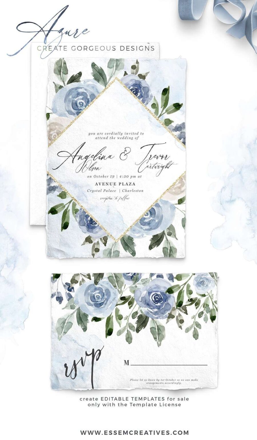 Azure Blue Watercolor Flowers Clipart, Pale Dusty Blue Graphics ...