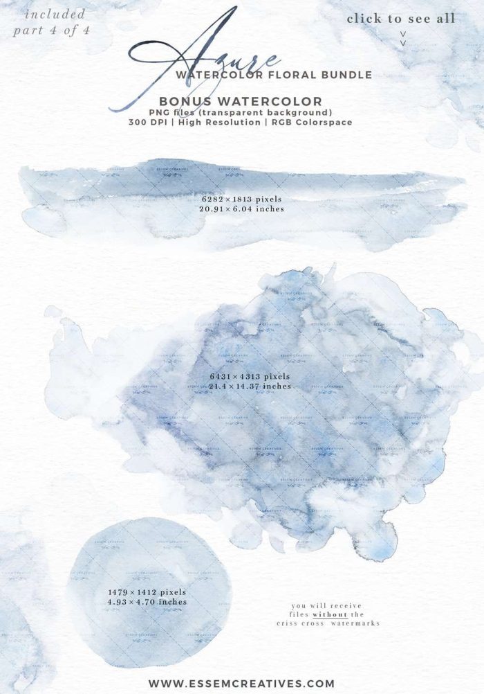 Azure Blue Watercolor Flowers Clipart, Pale Dusty Blue Graphics ...
