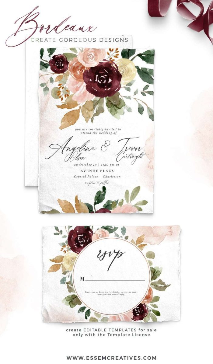 Bordeaux Burgundy Watercolor Flowers Clipart, Fall Floral Graphics ...