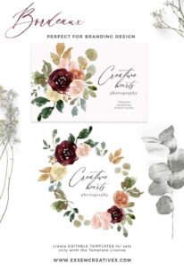 Bordeaux Burgundy Watercolor Flowers Clipart, Fall Floral Graphics ...