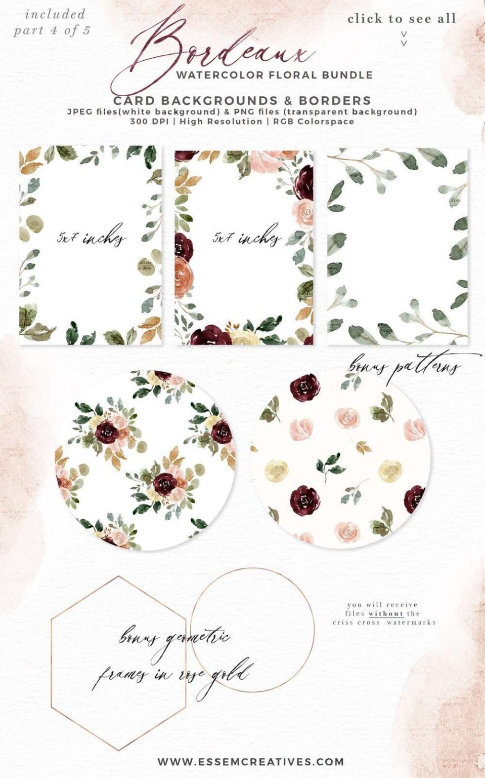 Bordeaux Burgundy Watercolor Flowers Clipart, Fall Floral Graphics ...