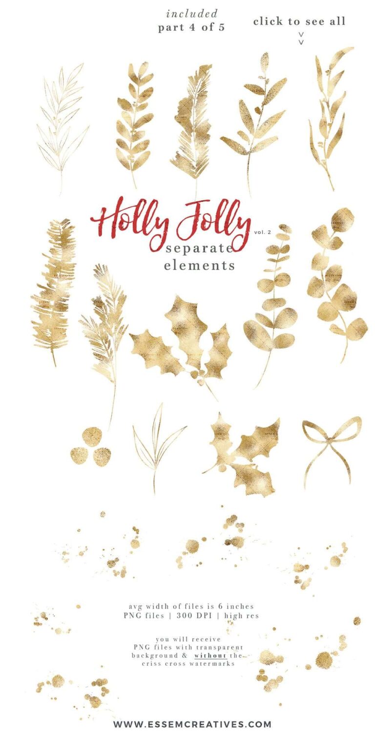 Holly Jolly Watercolor Christmas Clipart, Christmas Wreath Clip Art ...