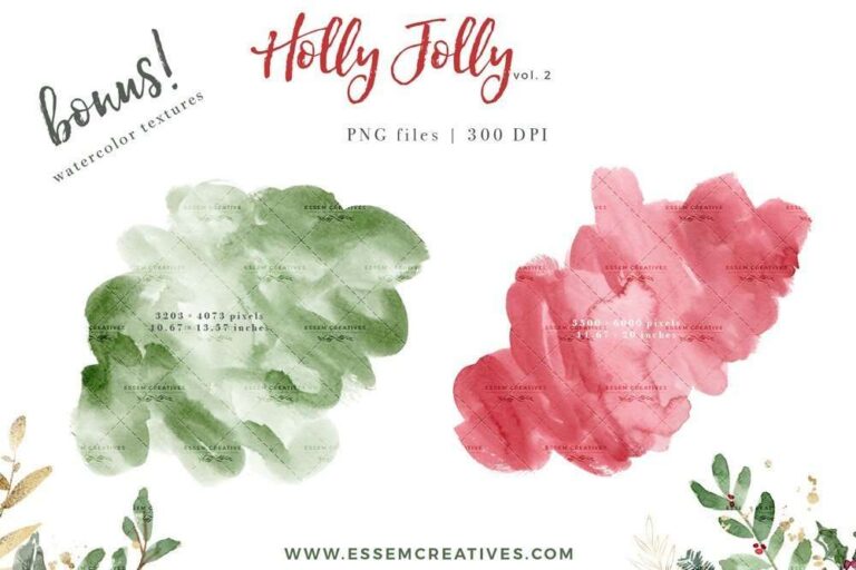 Holly Jolly Watercolor Christmas Clipart, Christmas Wreath Clip Art ...