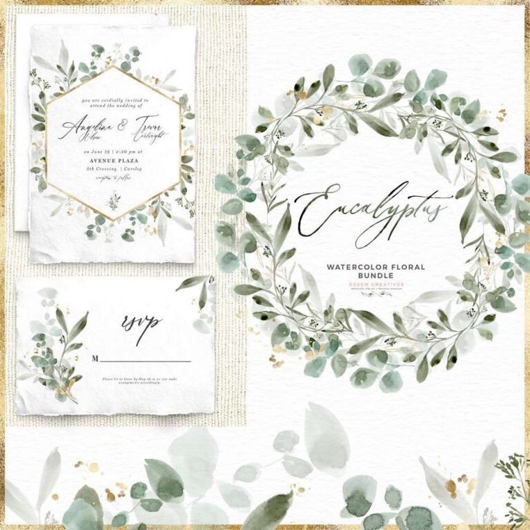Watercolor Eucalyptus Clipart, Light and Gold Eucalyptus Leaves ...