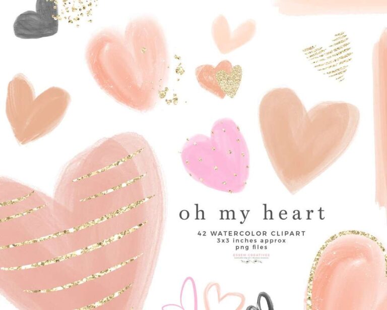 Pink Hearts Clipart, Watercolor Valentines Day Love Romantic Clip art ...