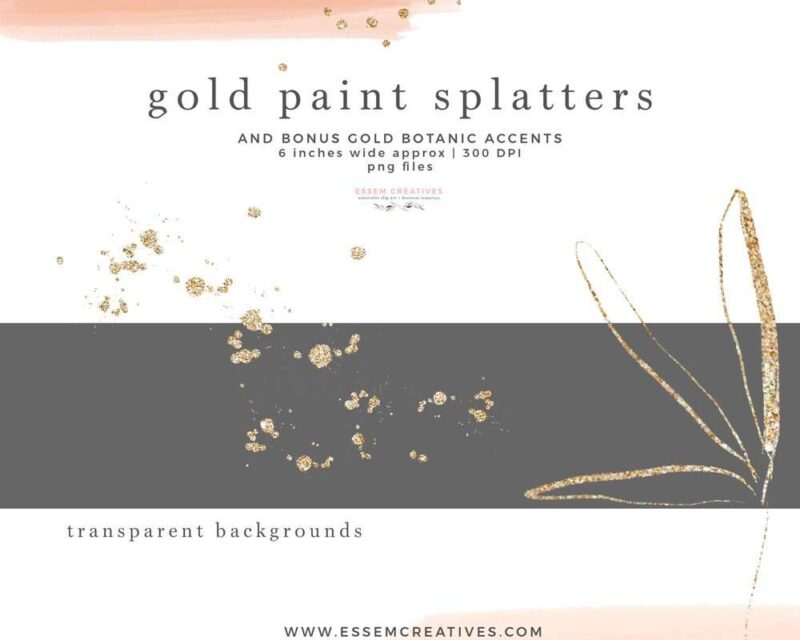 Gold Paint Splatters Clip art, Gold Glitter Sparkle Confetti Overlays ...