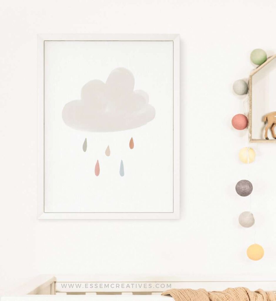Neutral Cloud and Rain Print, Boho Nursery Decor, Playroom Prints ...