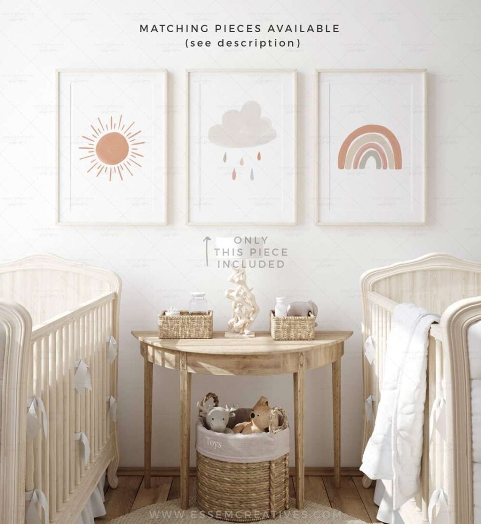 Neutral Cloud and Rain Print, Boho Nursery Decor, Playroom Prints ...