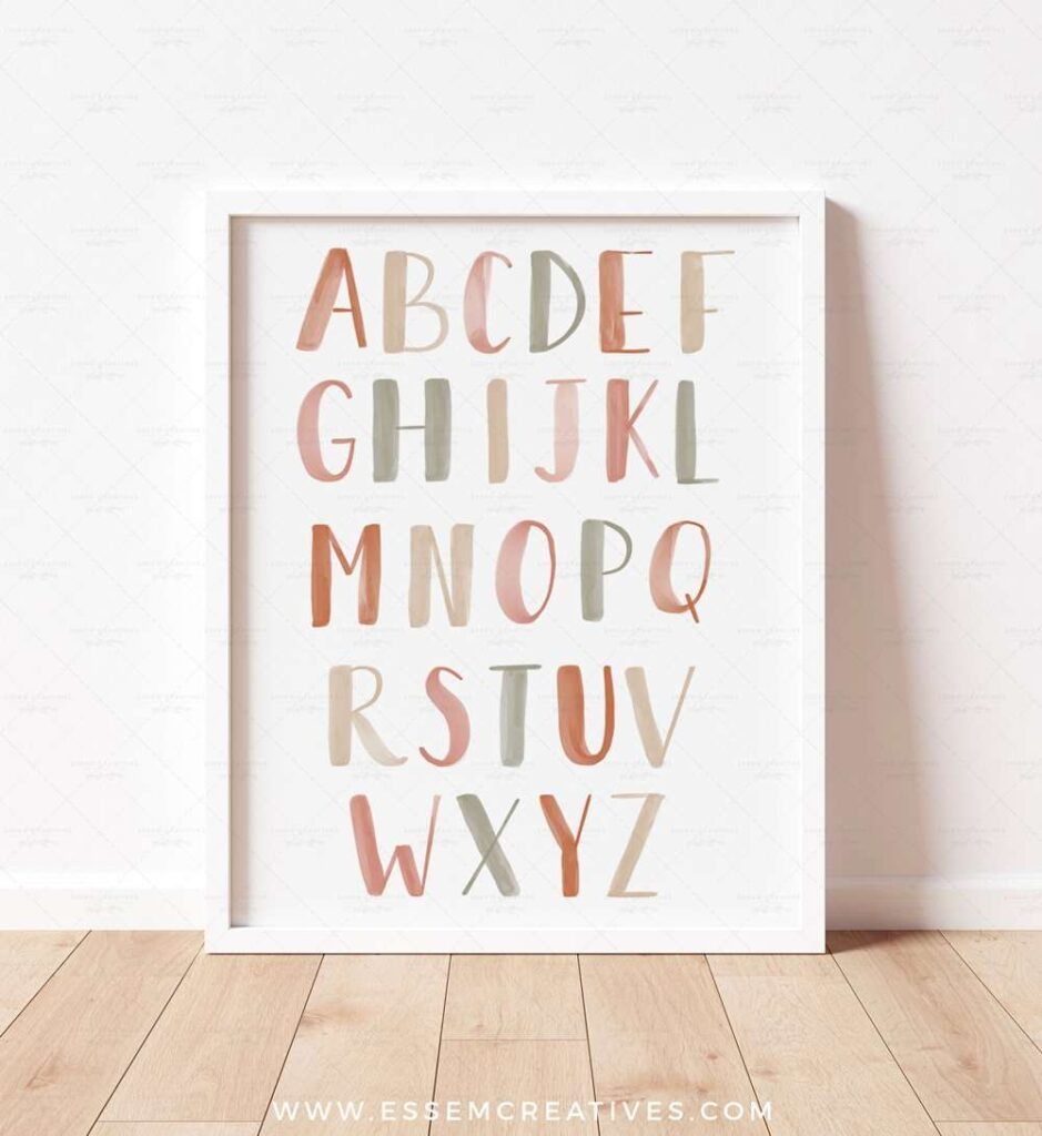 Printable Alphabet Poster, Neutral Boho ABC Print for Nursery Decor ...