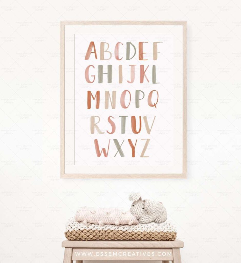 Printable Alphabet Poster, Neutral Boho ABC Print for Nursery Decor ...