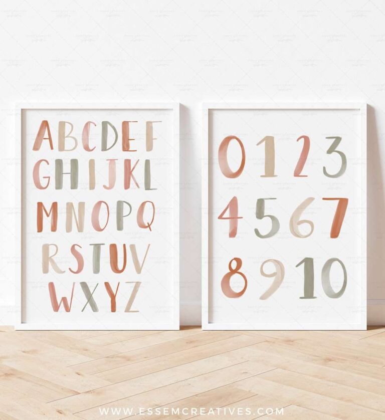 Printable Alphabet and Numbers Poster, Neutral Boho ABC Print for ...