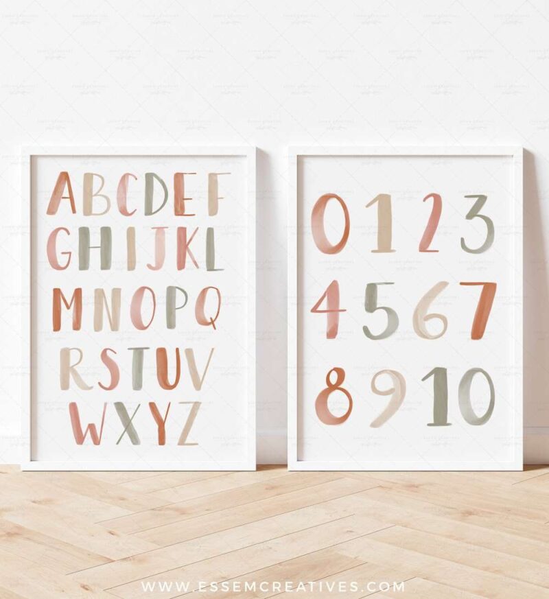 Printable Alphabet and Numbers Poster, Neutral Boho ABC Print for ...