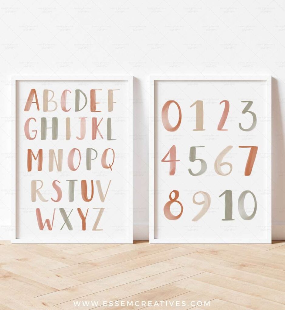 Printable Alphabet and Numbers Poster, Neutral Boho ABC Print for ...