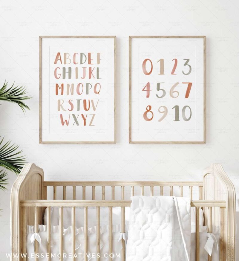 Printable Alphabet and Numbers Poster, Neutral Boho ABC Print for ...