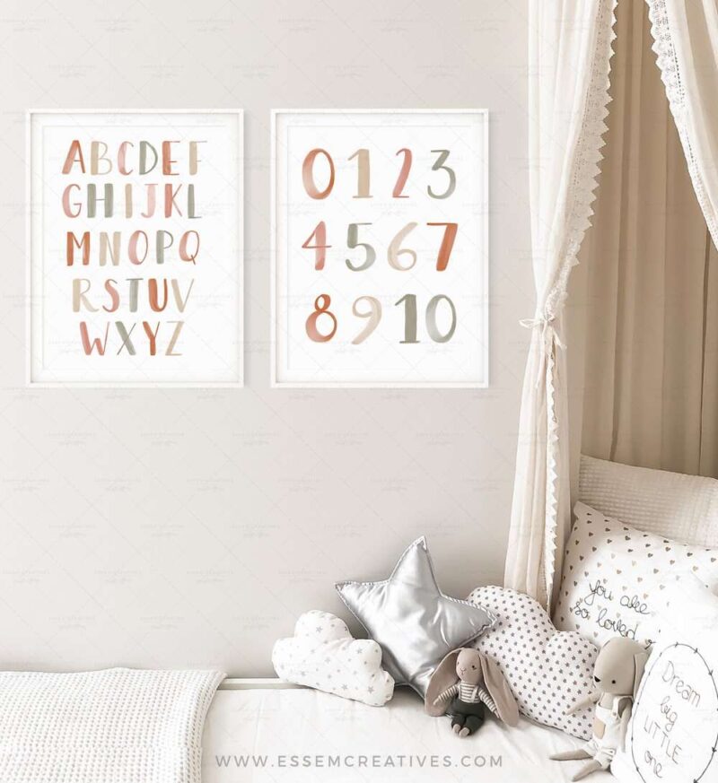 Printable Alphabet and Numbers Poster, Neutral Boho ABC Print for ...