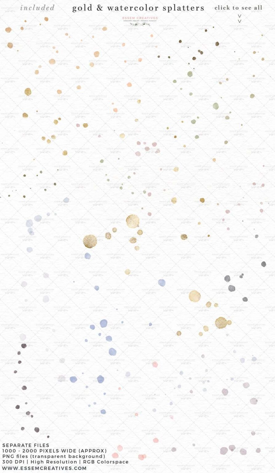 Watercolor ink splatters, Gold overlays confetti splash splodge clip ...