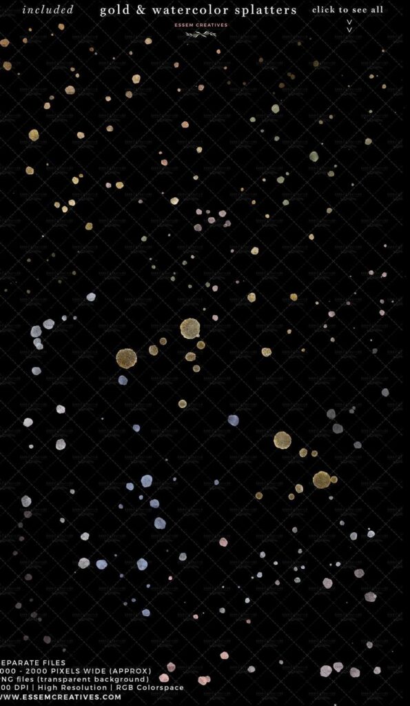 Watercolor ink splatters, Gold overlays confetti splash splodge clip ...