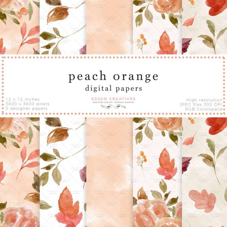 Peach Orange Fall Floral Digital Papers for Scrapbook Album Design ...