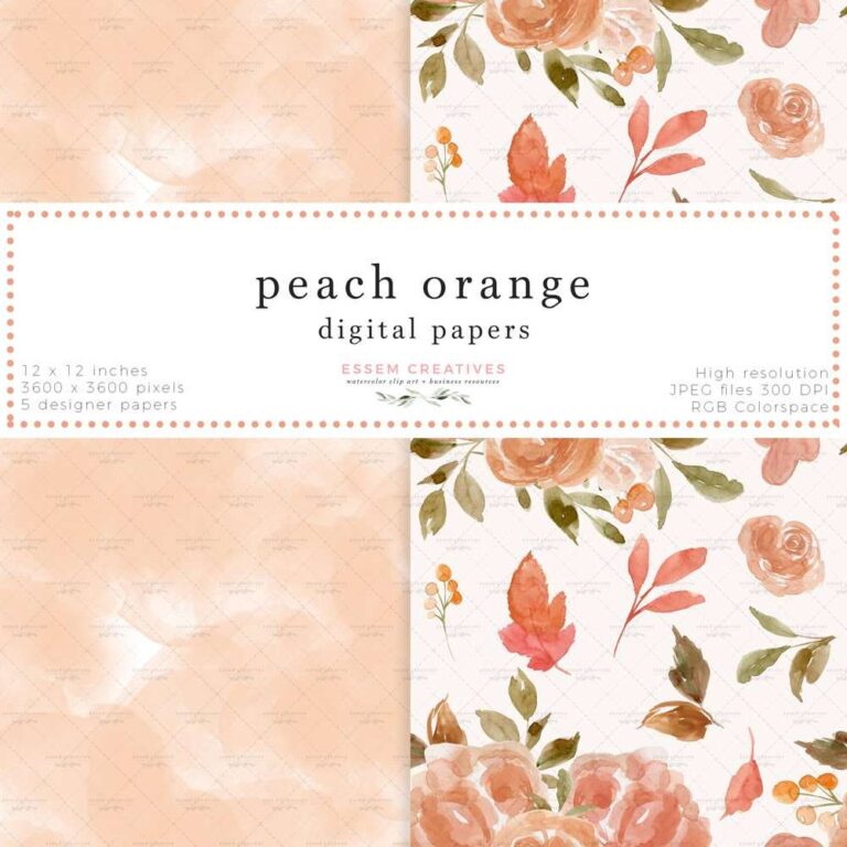 Peach Orange Fall Floral Digital Papers for Scrapbook Album Design ...