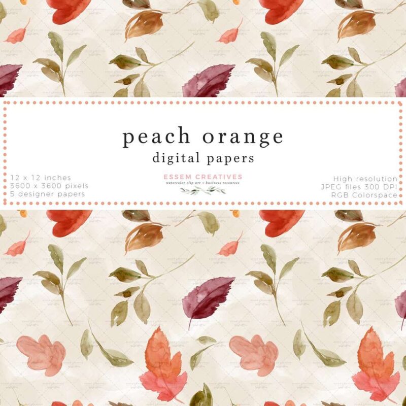 Peach Orange Fall Floral Digital Papers for Scrapbook Album Design ...