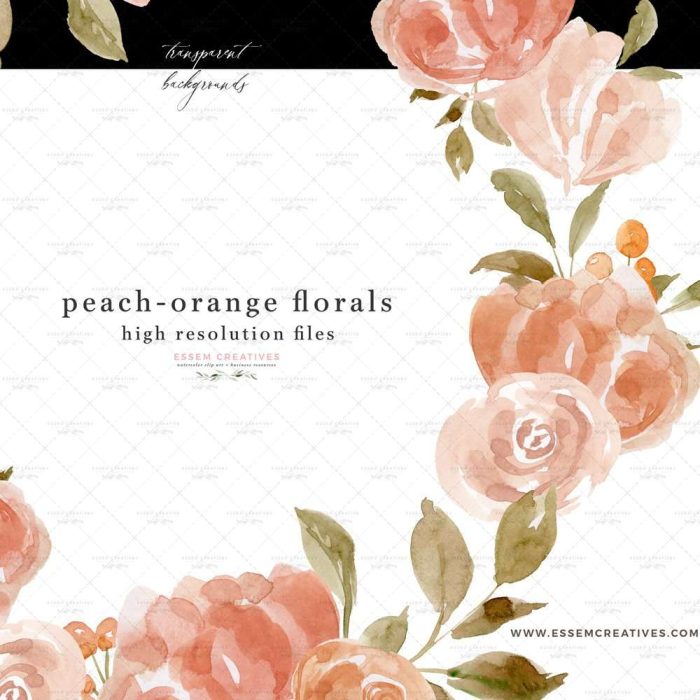 Peach Orange Floral Clipart, Watercolor Fall Flower Wreath Border Frame ...
