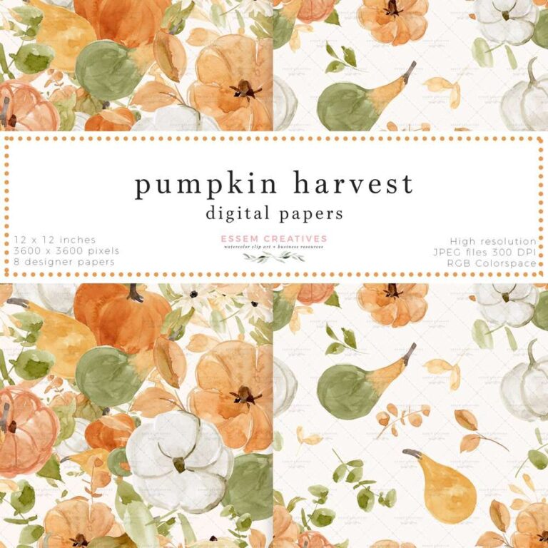 Pumpkin Harvest Fall Floral Digital Papers for Scrapbook Album Design ...