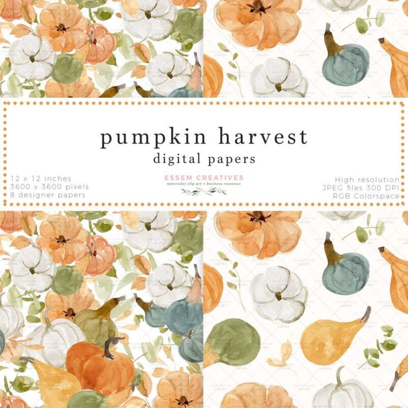 Pumpkin Harvest Fall Floral Digital Papers for Scrapbook Album Design ...