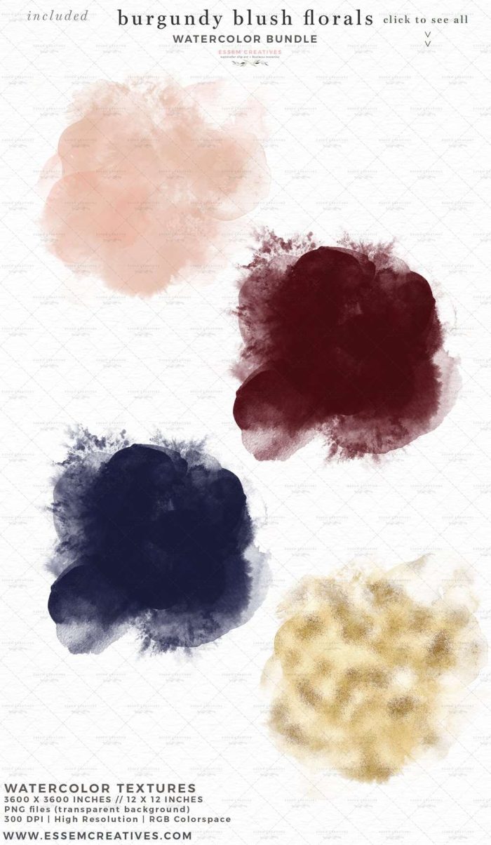 Burgundy Blush Floral Clipart, Watercolor Fall Flower Wreath Border ...